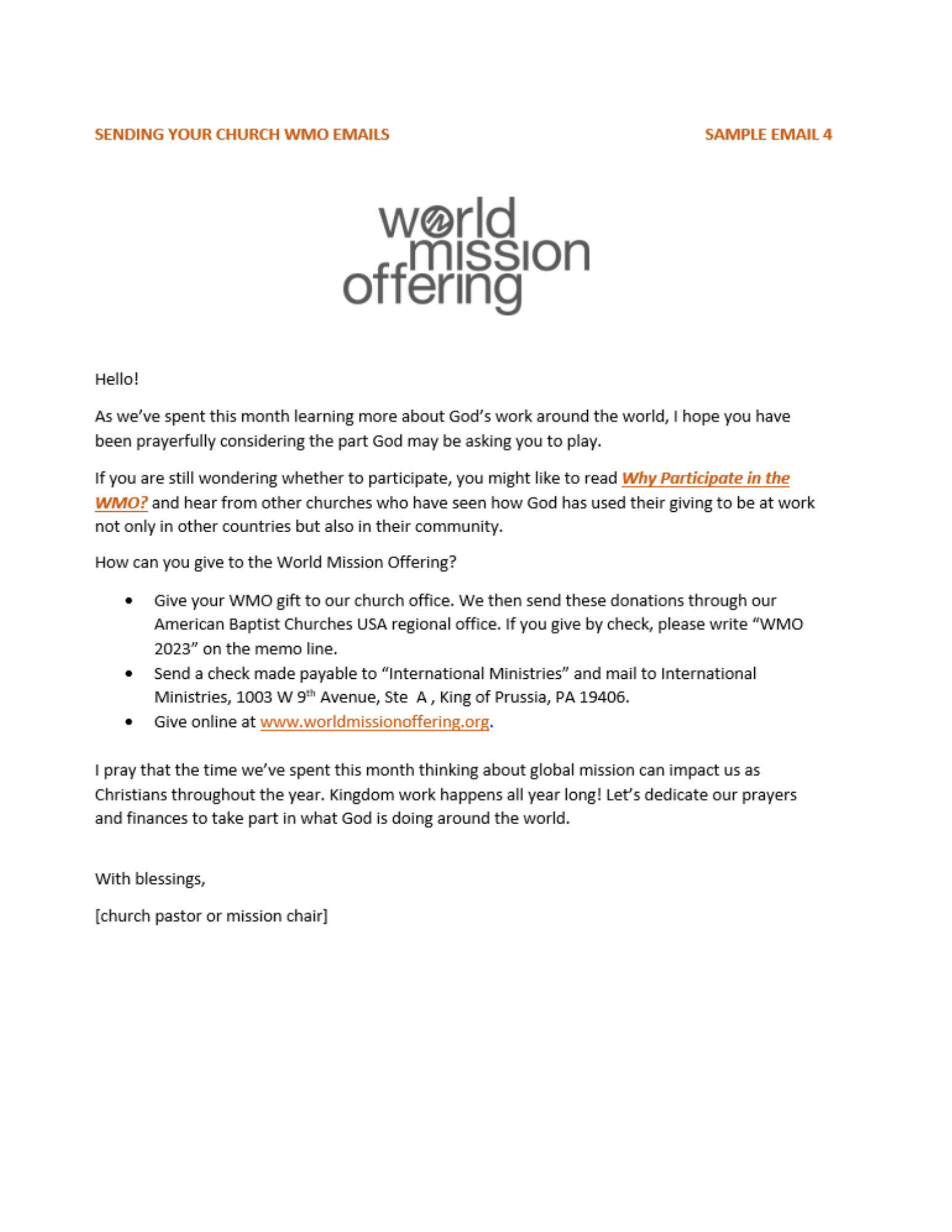 WMO 2023: PASTOR RESOURCES | International Ministries